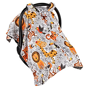 Top Tots Deluxe Minky Baby Car Seat Cover - Coloring Jungle, 40 x 29 Inch Grey Beige