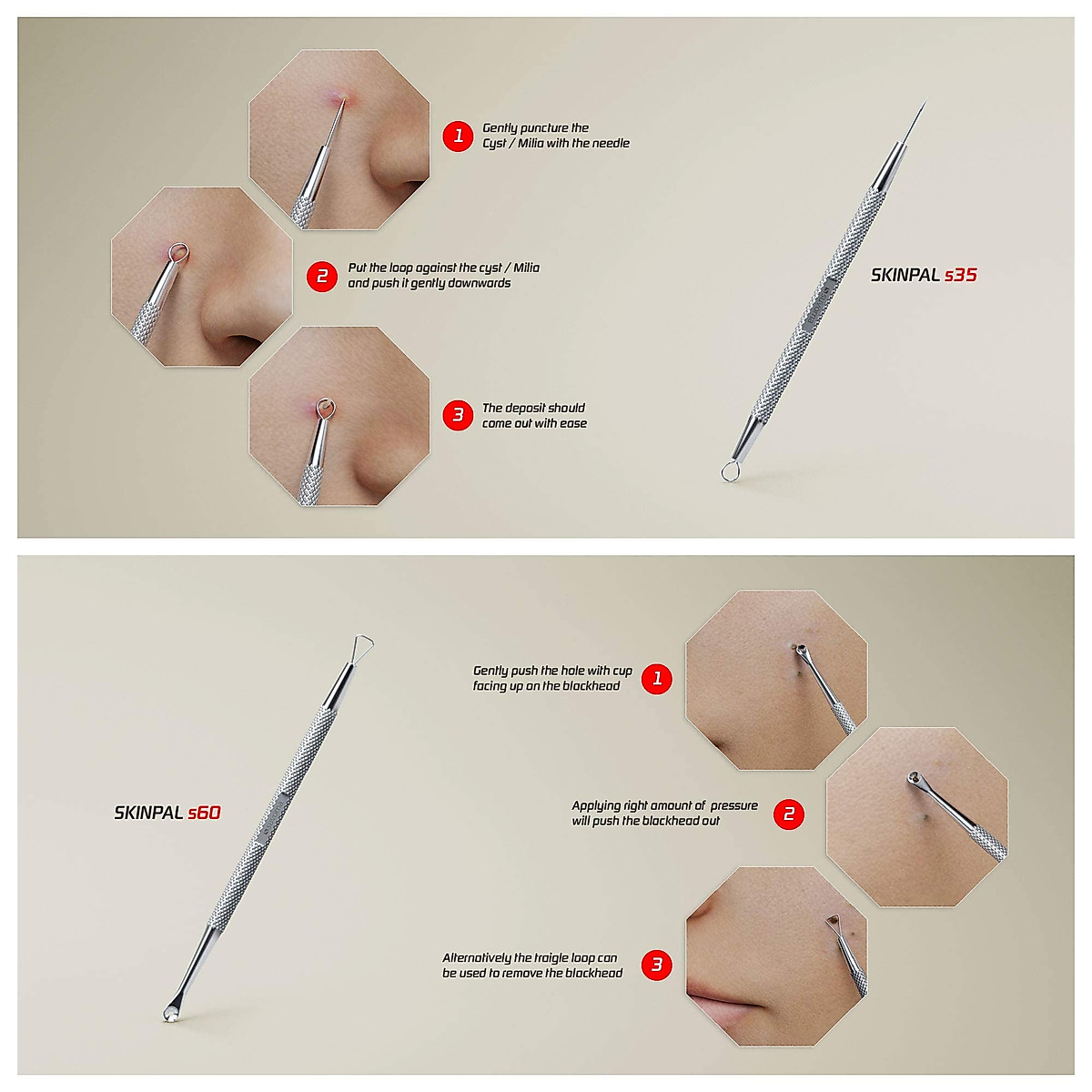 Suvorna Skinpal Pimple Popper Tool Kit | Milia Remover | Lancets for Facial Extraction | Whitehead Extractor Tool | Comedone Extractor | Blackhead Remover Tool | Acne Needle Tool & Cyst Removal Tool.