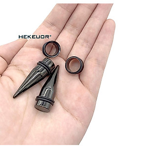 HEKEUOR 11mm 7/16" Steel Ear Stretching Kit 2 Steel Tapers 2 Steel Tunnels Size Between 00g(10mm) and 1/2" (12mm) (Black 11mm(7/16"))
