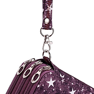 BTSKY Zippered Pencil Case-Canvas 72 Slots Handy Pencil Holders with Printing Pattern for Prismacolor Watercolor Pencils, Crayola Colored Pencils, Marco Pencils Purple Stars