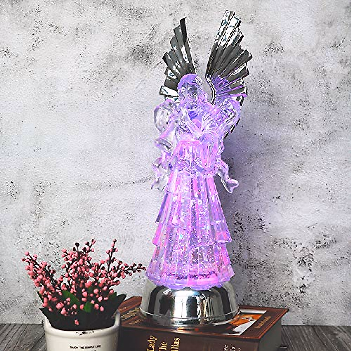 Eldnacele 14" Christmas Angel Globe Water Glittering Angel Figurine, Battery Operated Color Changing Angel Statue Light for Tabletop Deocration, Angel with Trumpet from Daughter