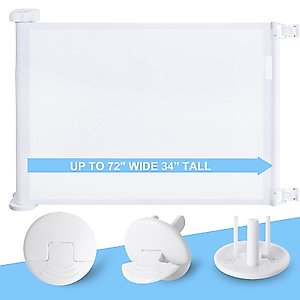 Bundle of Retractable Baby Gate White - PRObebi 360 Retractable Dog Gate + 38 PCS Outlet Covers Baby Proofing