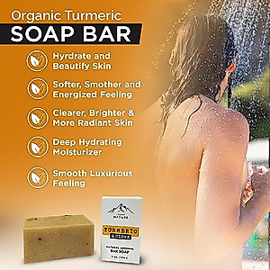 Organic Turmeric Soap with Clove Bud (Large 6 Ounce) - Long Lasting Rich Creamy Lather - Face & Body Wash Bar - Bright Beautiful Natural Glowing Skin