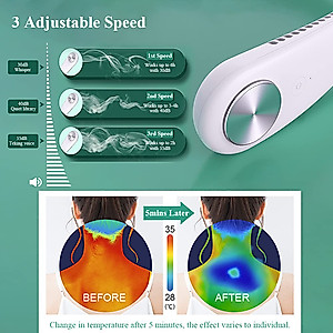 Neck Fan Portable Rechargeable Breeze Blast Ultra Personal Fan 3 Speeds 60 Turbo Bladeless Neck Fan 48 Air Outlets 360° Cooling Hanging Fan Soft Silicone Wearable Fan USB Port for Sports Hiking Office