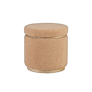 Linon Lexington Tan Sherpa Round Storage Ottoman with Wood Accent