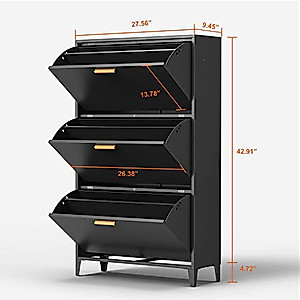 LKTART 3-Drawer All-Steel Shoe Cabinet, Independent Shoe Rack with Flip Door can be Hung and can be Floor Modern Storage Manager Suitable for Entrance Corridor and Bedroom.(Black)