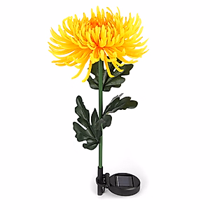 fopfun Yellow Chrysanthemum Solar Lights Outdoor Garden Decorative Flowers Yard Decorations Solar Pathway Lights Solar Powered Garden Yard Ornament Lights for Walkway Sidewalk Driveway
