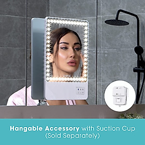 Glamcor Riki Skinny Smart Vanity Mirror with HD LEDs, Magnifying Mirror Attachment, Phone Holder and Bluetooth Control (White, 5X Magnification)