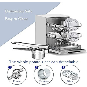 Potato Ricer Stainless Steel Potato Masher, Food Ricer, Fruit and Vegetables Press with 3 Removable and Interchangeable Discs, Manual Masher Ricer Kitchen Tool