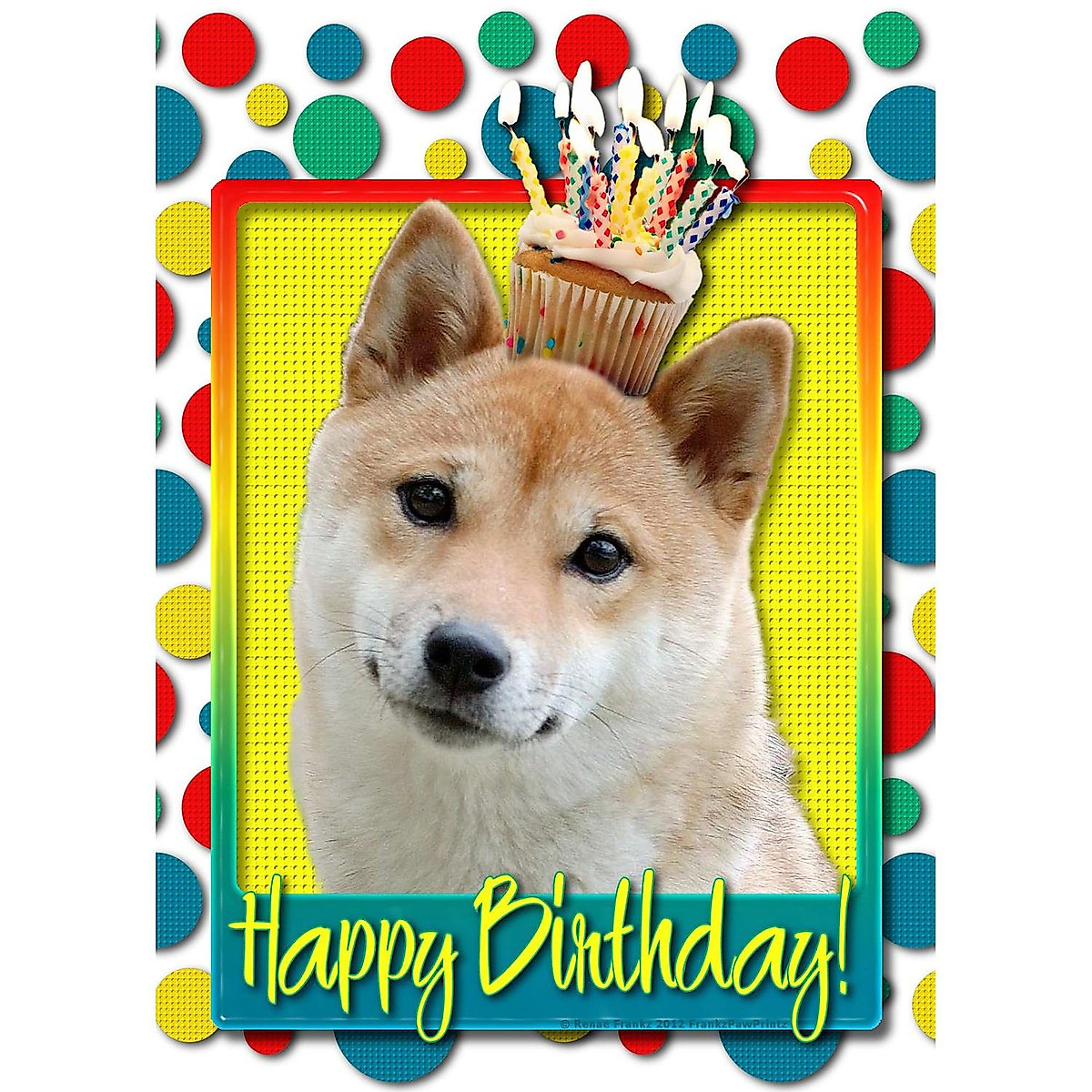 CafePress Birthday Cupcake Shiba Inu Folded Greeting Card Glossy
