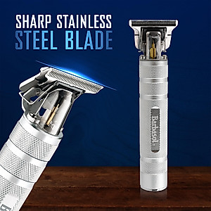 Barbasol Stainless-Steel Rechargeable Zero-Gapped T-Blade Trimmer, Hanging Blade, 3 Guide Combs