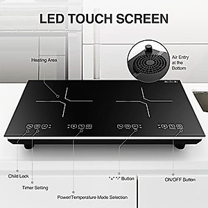 VBGK Double Induction Cooktop, 4000W Countertop Burner Hot Plate LCD Sensor Touch Energy-Saving Portable Induction Cooktops 2 Burner with Child Safety Lock & Timer, 110~120V