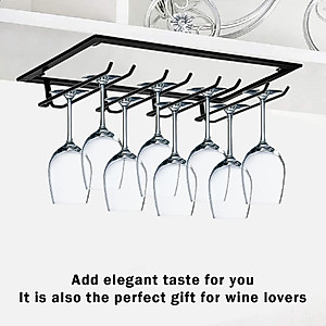 Wine Glasses Rack Under Cabinet Stemware Rack, Wire Wine Glass Holder Storage Hanger for Cabinet Kitchen Bar, 4 Rows Black Metal Wine Glasses Hanger