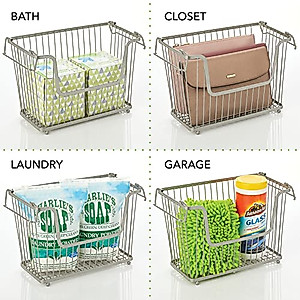 mDesign Wire Basket — Multipurpose Organiser Basket with Adjustable Handles — Stackable Bathroom and Kitchen Storage Solution — Set of 3 — Matte Silver