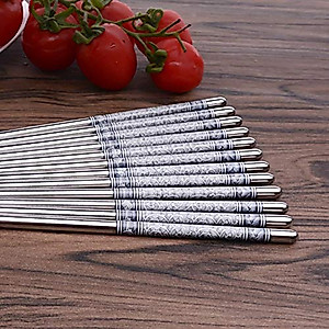 Madames Stainless Steel Chopsticks Kitchen Blue and White Porcelain Printed Chopsticks Reusable Flat Long Handle Chopstick for Home, Kitchen or Restaurant