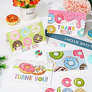 AnyDesign 36 Pack Donut Thank You Cards with Matching Seal Stickers Envelope Assorted Cartoon Doughnut Greeting Blank Note Cards for Baby Shower Wedding Birthday Party Business Stationery