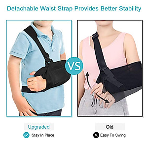 Arm Sling for Kids, Medical Teens Arm Sling with Waist Strap, Padded Teenager Arm Support Sling Shoulder Immobilizer for Broken Elbow, Wrist, Arm, Shoulder Injury, Rotator Cuff, Left or Right Arm