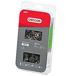 Oregon S62 AdvanceCut Chainsaw Chains 2-Pack, for 18-Inch Bar, 62 Drive Links, 2x Replacement Chainsaw Blades, .050 Inch Gauge, 3/8 Inch Pitch, fits Craftsman, Atlas, Homelite, Ryobi, Ego & More