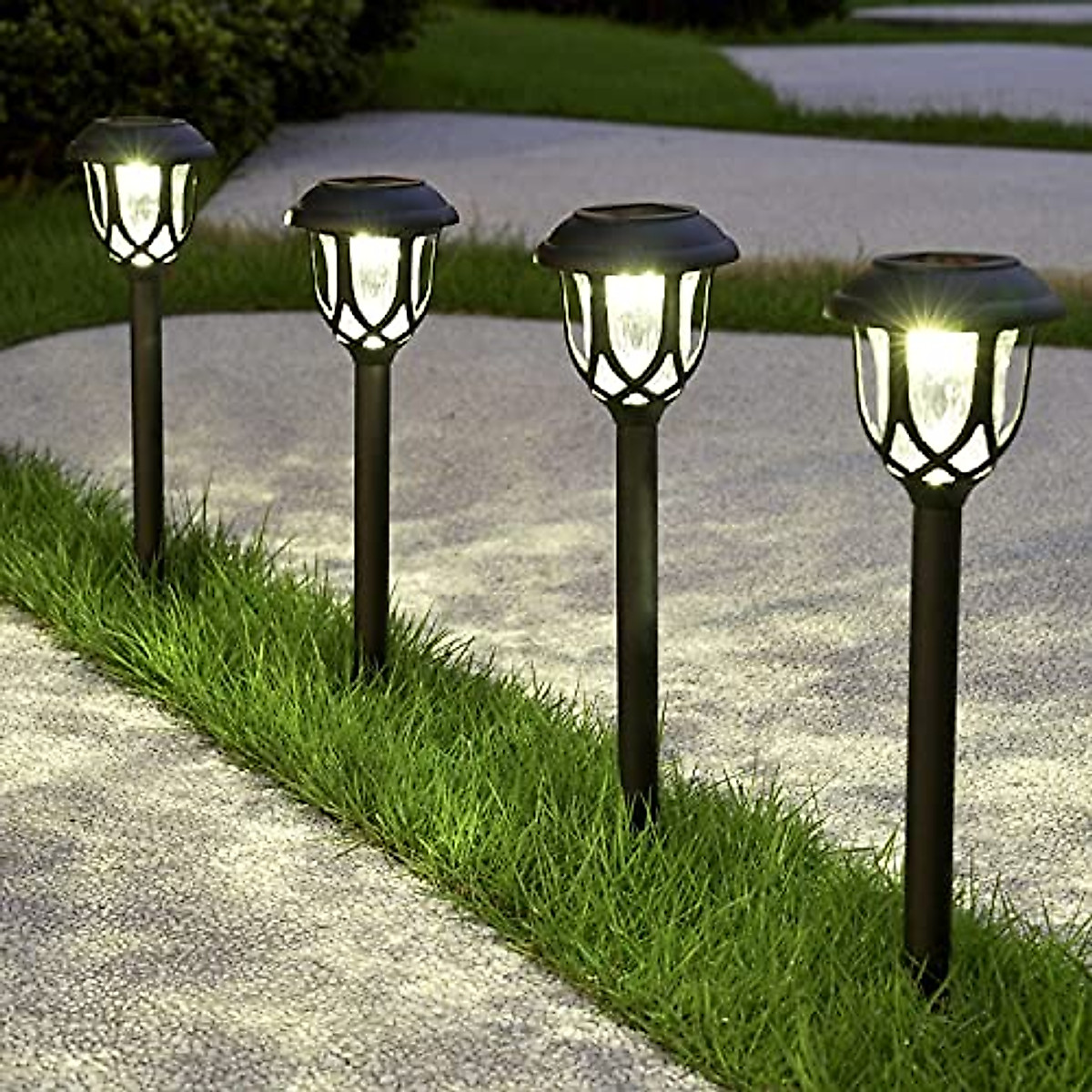 EXCMARK 10 Pack Solar Lights Outdoor Decorative, Solar Pathway Lights Outdoor, Solar Powered Garden Yard Lights for Walkway Sidewalk Driveway. (Black, Warm White)