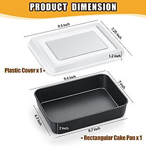 TeamFar Baking Pan with Lid, 9.4 Inch Stainless Steel Lasagna Pan with Black Non-Stick Coating, Roasting Baking Rectangle Cake Pan for Toaster Oven, Non-Toxic & Solid, Easy Clean-(1 Pan + 1 Lid)