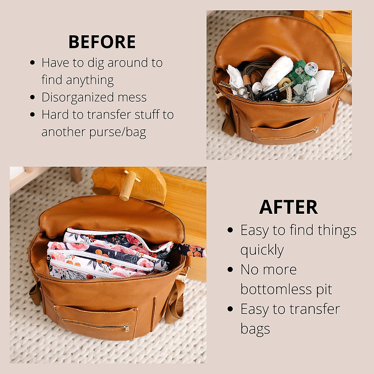 Three Sweet Peas Co Clear Diaper Bag Organizing Pouches Set of 4 I Diaper Bag Packing Cubes I Diaper Bag Organizer Pouches I Clear Pouches for Organizing I Pouches for Purse