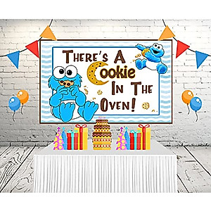 Baby Cookie Monster Backdrop for Gender Reveal Party Supplies 5x3ft There's a Cookie in The Oven Banner for Street Baby Shower Party Decorations