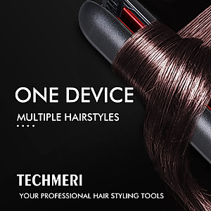 TECHMERI Hair Straightener, Flat Iron and Curler 2 in 1, Ceramic, Ionic, 1 inch, 450F, Dual Voltage, Black