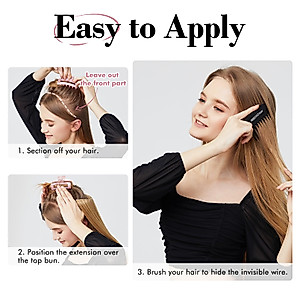 REECHO 20" Invisible Wire Hair Extensions with Transparent Headband Adjustable Size Removable Secure Clips in Curly Wavy Secret Hairpiece for Women - Dark Brown with Caramel Highlights