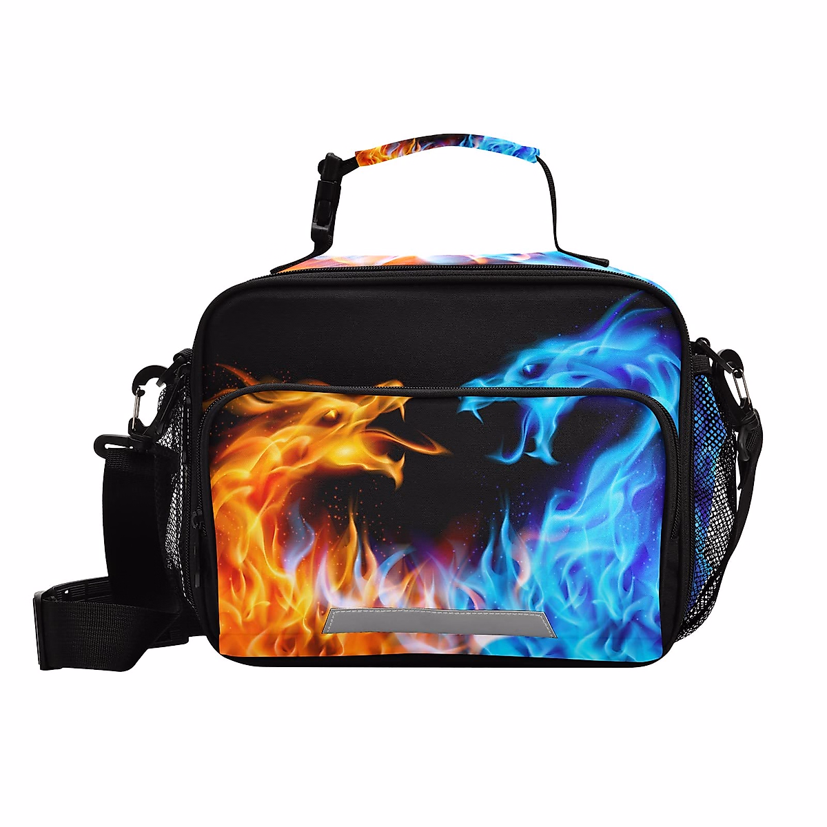 KFBE Gold Flame Kids Lunch Box Insulated Blue Dragon Lunch Bags Cooler Tote Bag with Removable Shoulder Strap for Boy Girl Student (20824031), One Size