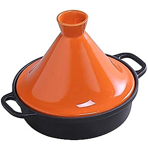 Casserole Dish with Lid Soup Pot Cast Iron Tagine Pot 20Cm, Tajine Cooking Pot with Enameled Cast Iron Base and Cone-Shaped Lid Lead Free Stew Casserole Slow Cooker,Orange