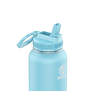 Takeya Actives Insulated Stainless Steel Water Bottle with Straw Lid, 32 Ounce, Ice Blue