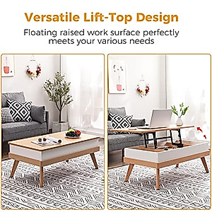 Bidiso Lift Top Coffee Center Table with Hidden Storage Compartment, Easy-to-Assembly , Dining Table for Living Room Reception/Home Office, Oak