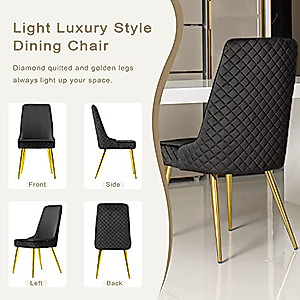 Comfy to go Dining Chairs, Velvet Dining Chairs Set of 4, Mid Century Modern Dining Room Chairs with High Back and Gold Legs(Black) Chairs Only