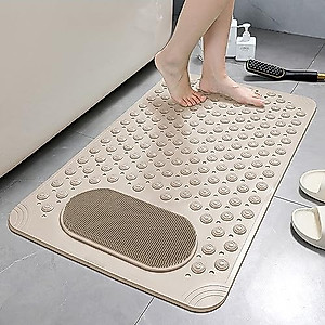 YCT Bathtub Mat Non Slip, Bath Mats for Tub, Shower Mat with Suction Cups Drainage Holes, Machine Washable, Foot Massage, Exfoliating, 27.5 x 14.2 inches, Beige