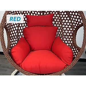 SK CHUMRA Egg Chair Cushion Hanging Basket Chair Pads Wicker Rattan Hanging Seat Cushion Nonslip Soft Headrest & Armrest Outdoor Porch Backyard UV Resistant Patio Hammock Swing Cushions (Red)