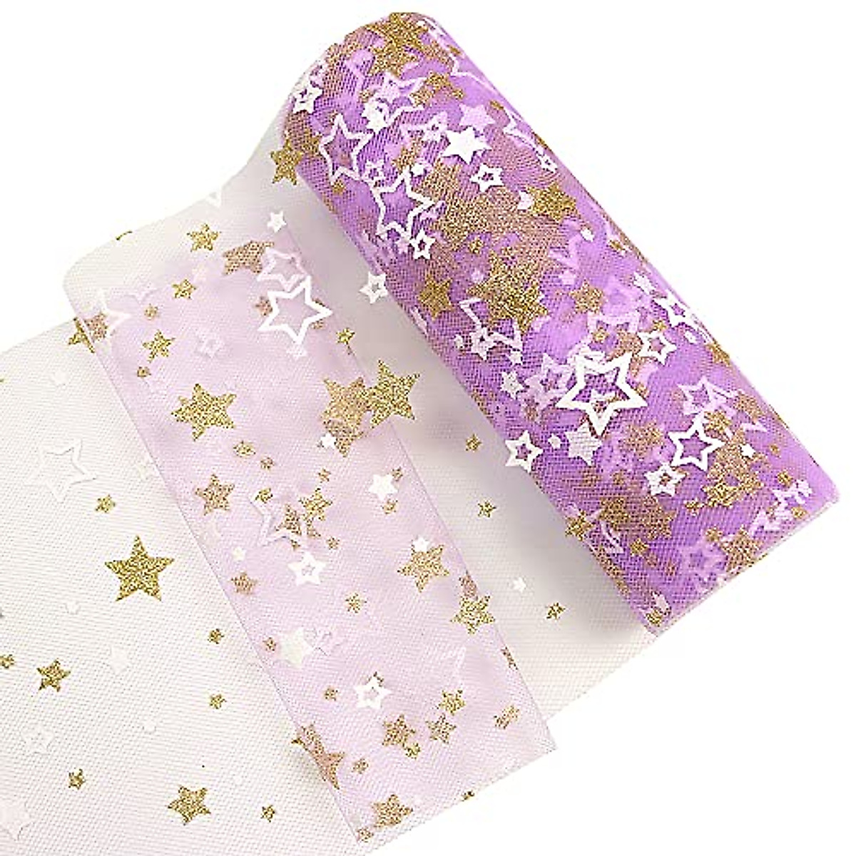 Yuanchuan Golden Star Glitter Tulle Rolls 6 inch x 10 Yards (30 feet) Tulle Rolls Spool Fabric Tutu for DIY Skirts Wedding Gift Wrap Sewing Crafting Bow Bridal Decorations Birthday Party (Purple)