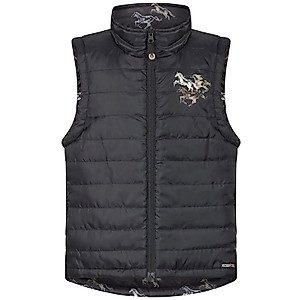 Kerrits Kids Pony Tracks Reversible Quilted Vest Black Run Free Multi/Black Size: M