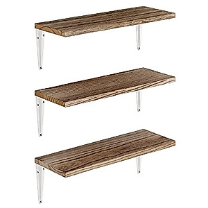 Wallniture Arras Floating Shelves for Living Room Decor, 17"x6" Wall Bookshelves, Organization and Storage Shelves for Bathroom, Bedroom, Kitchen, Burnt Finish Set of 3