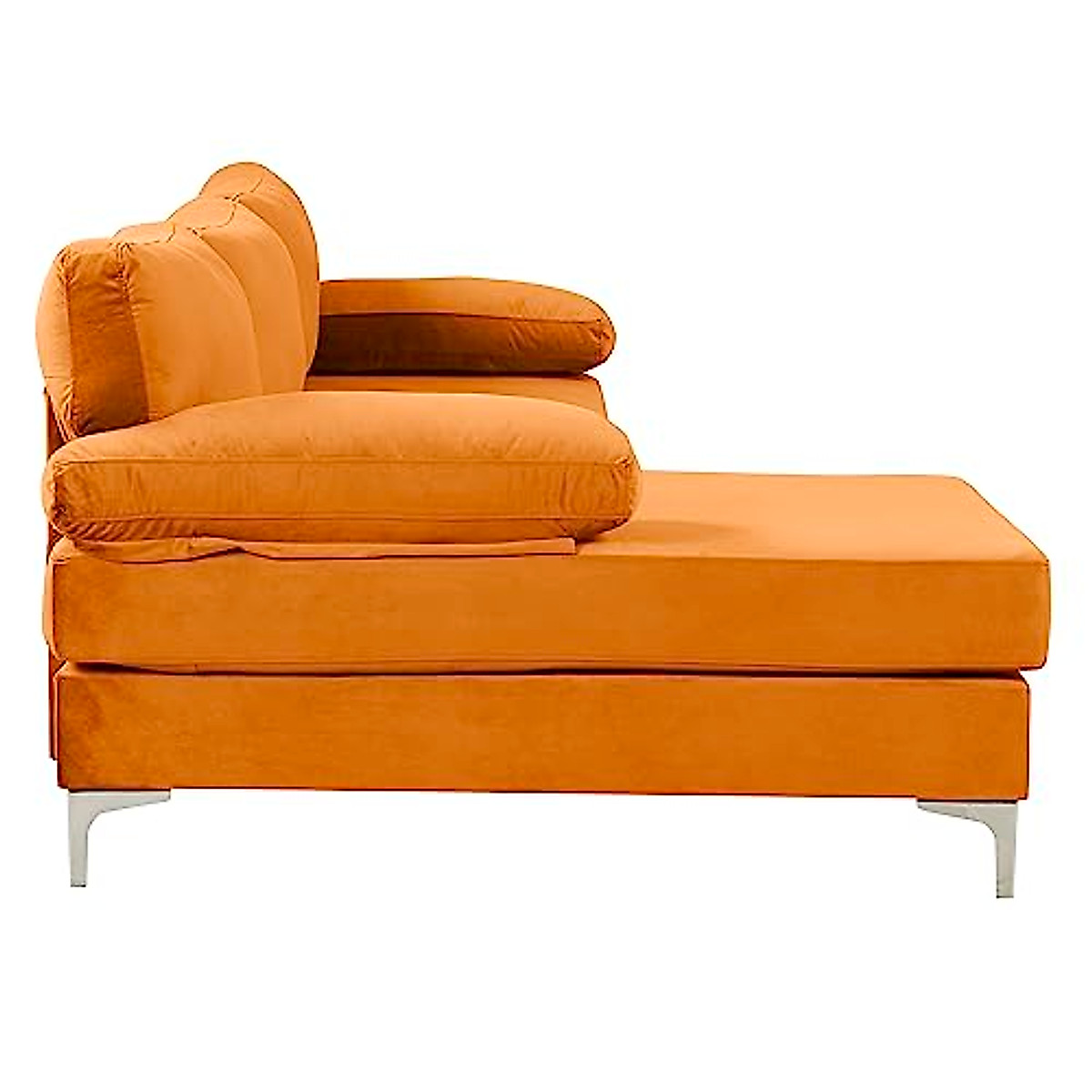 Casa Andrea Milano Modern Large Velvet Fabric Sectional Sofa, L-Shape Couch with Extra Wide Chaise Lounge, Orange