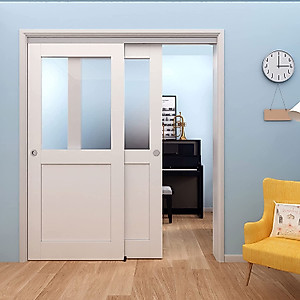 JUBEST Bypass Door Hardware 72", Aluminum Sliding Closet Door Hardware Set with Finger Pull Included, Smoothly and Quietly, for 2 Door System, Fit Door Thickness 1 3/8" or 1 3/4", Easy to Install