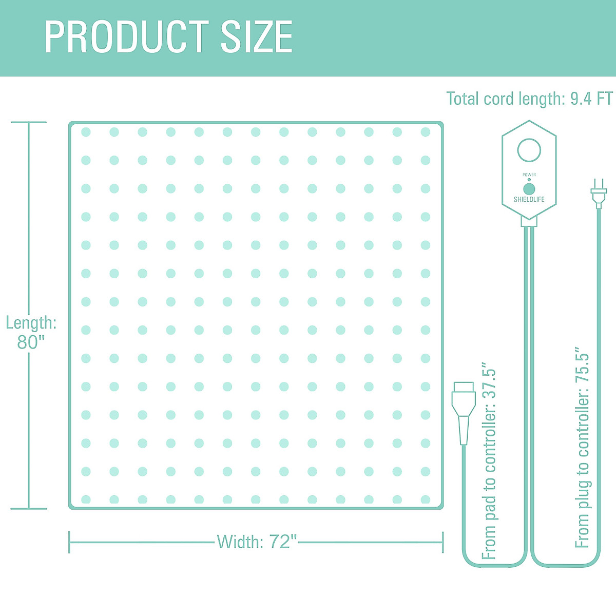 99% EMF Blocking Heated Mattress Pad. Far Infrared Heat and Negative Ion with 8 Heat Settings and Auto Shut Off by Shield Life. King Size Bed Warmer (80" x 72")