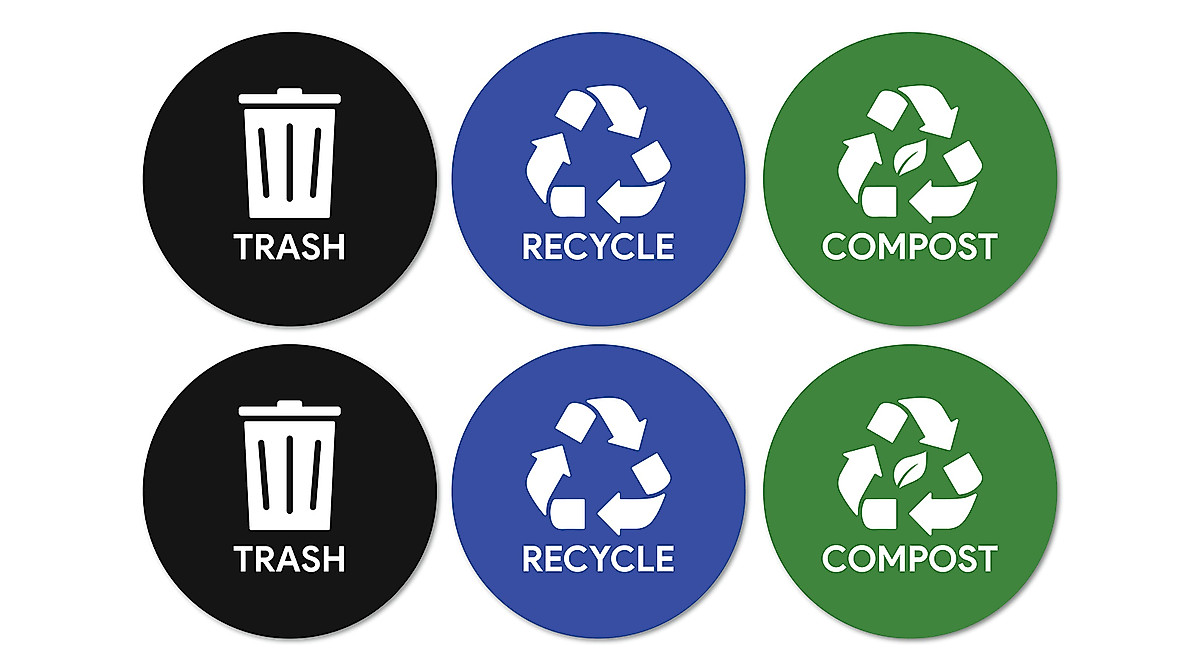 Sutter Signs Trash Compost Recycle Stickers - 6pc Set