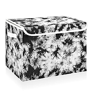 CaTaKu Tie Dye Black Storage Bins with Lids and Handles, Fabric Large Storage Container Cube Basket with Lid Decorative Storage Boxes for Organizing Clothes
