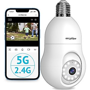 LaView 4MP Bulb Security Camera 5G& 2.4GHz WiFi, 360°2K Security Cameras Wireless Outdoor Indoor Full Color Day and Night, Motion Detection, Audible Alarm, Easy Installation, Compatible with Alexa