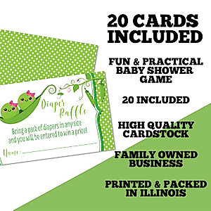 Two Peas In A Pod Twin Girls Diaper Raffle Tickets for Baby Showers, 20 2" X 3” Double Sided Insert Cards for Games by AmandaCreation, Bring a Pack of Diapers to Win Favors & Prizes!