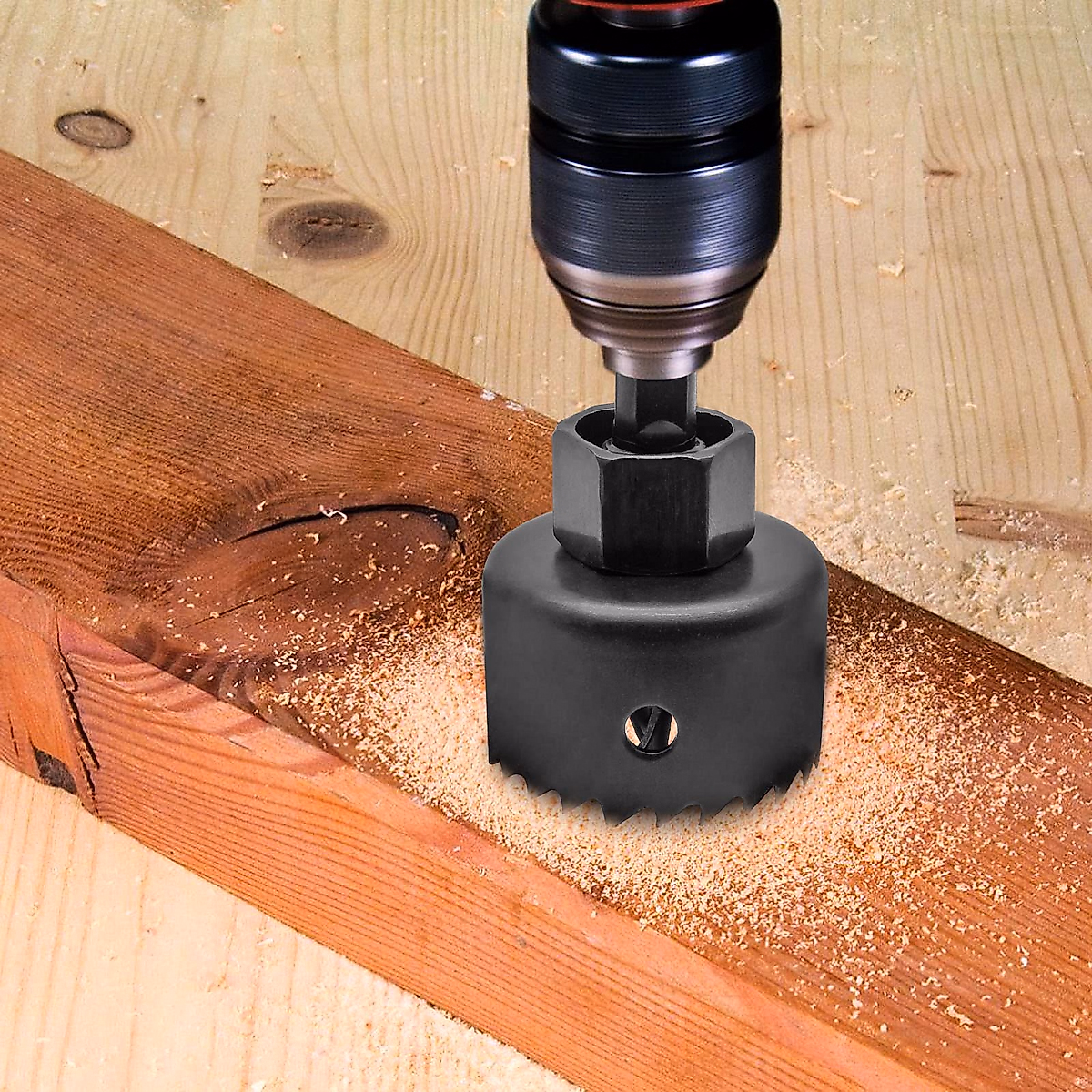 Aracombie 4PCS 1-1/4 Inch to 2-1/8 Inch Hole Saw Kit for Wood, 1.2 Inch Cutting Depth Hole Cutter Drill Bit with Mandrel, Round Hole Saw Set for Cornhole Boards Plastic Drywall Soft Metal (Black)