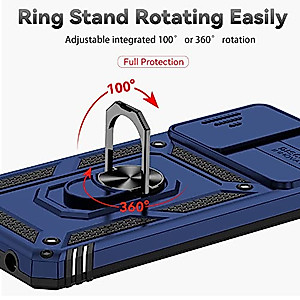 for Samsung Galaxy A03S Case with Slide Camera Cover HD Screen Protector [Military Grade 16ft. Drop Tested] Magnetic Ring Holder Kickstand Protective Phone Case for Samsung Galaxy A03S, Navy Blue
