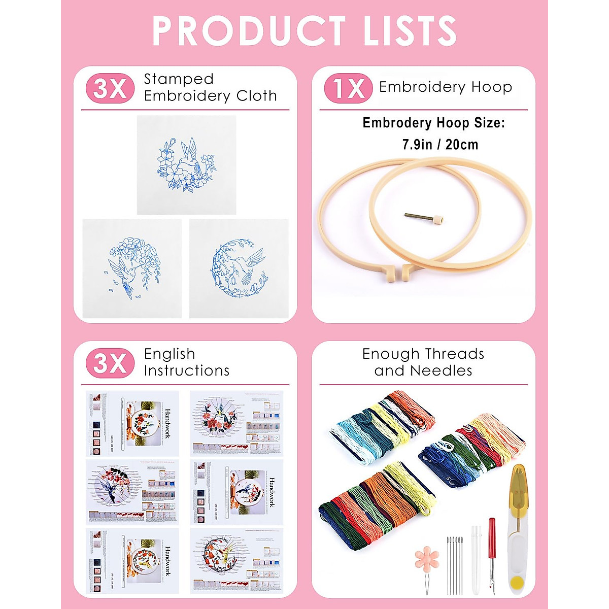 TINDTOP Hummingbird and Flower Embroidery Kit for Adults