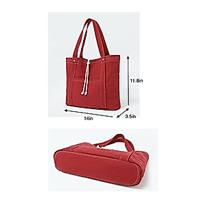 Jeelow 16 oz Washed Canvas Tote Shoulder Bags Purse Handbag For Men & Women Double Handles (Red)