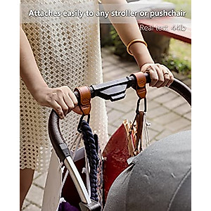 yueqian Stroller Hooks Bag Hooks for Hanging Diaper Bags Multipurpose Hooks for Grocery Shopping ​Bags Premium Vegan Leather Pram Straps Baby Stroller Hooks 2Pcs (Brown)